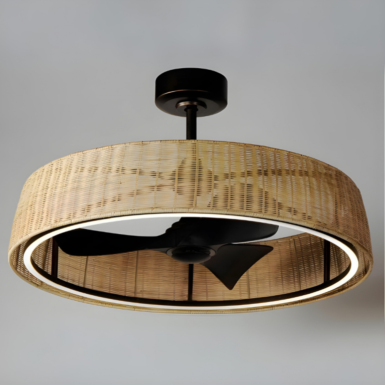 Handcrafted Bamboo Ceiling Fan Drum Shape with LED light
