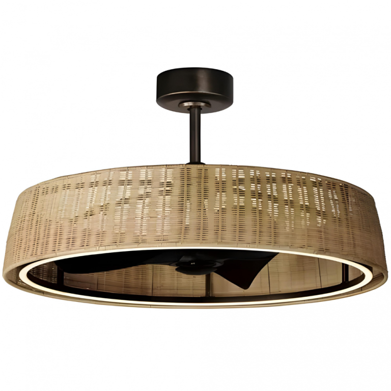 Handcrafted Bamboo Ceiling Fan Drum Shape with LED light